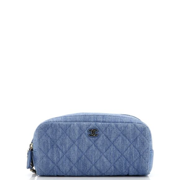 CHANEL | Bags | Chanel Double Zip Toiletry Pouch Quilted Denim Blue ...